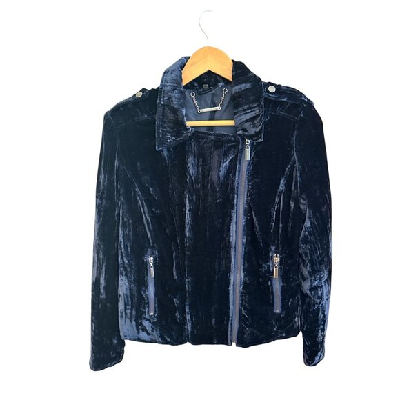 paparazzi | Jackets & Coats | Paparazzi Crushed Velvet Moto Jacket Navy ...
